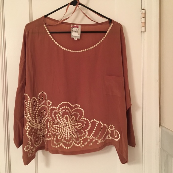 Anthropologie | Tops | Yoanna Barachi Silk Blouse With Embroidery ...
